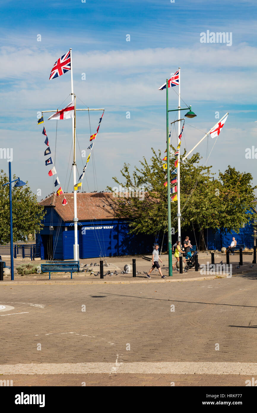 Erith Deep Wharf and Pier, with dressed flagpoles, England and Union ...