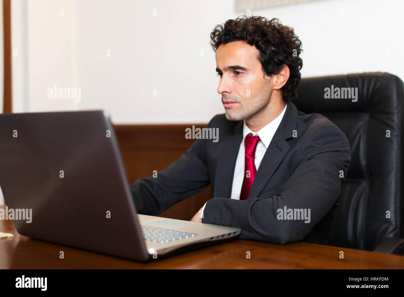 Businessman using a computer in his office Stock Photo - Alamy