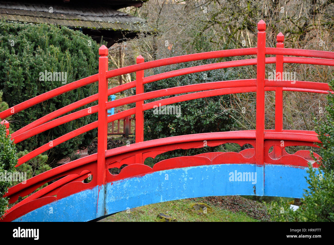 Red Japanese bridge Stock Photo - Alamy
