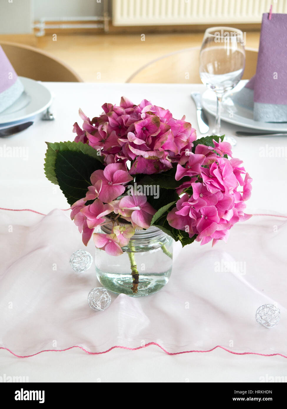Decorated table in pink Decorated table ready for a celebration Stock ...