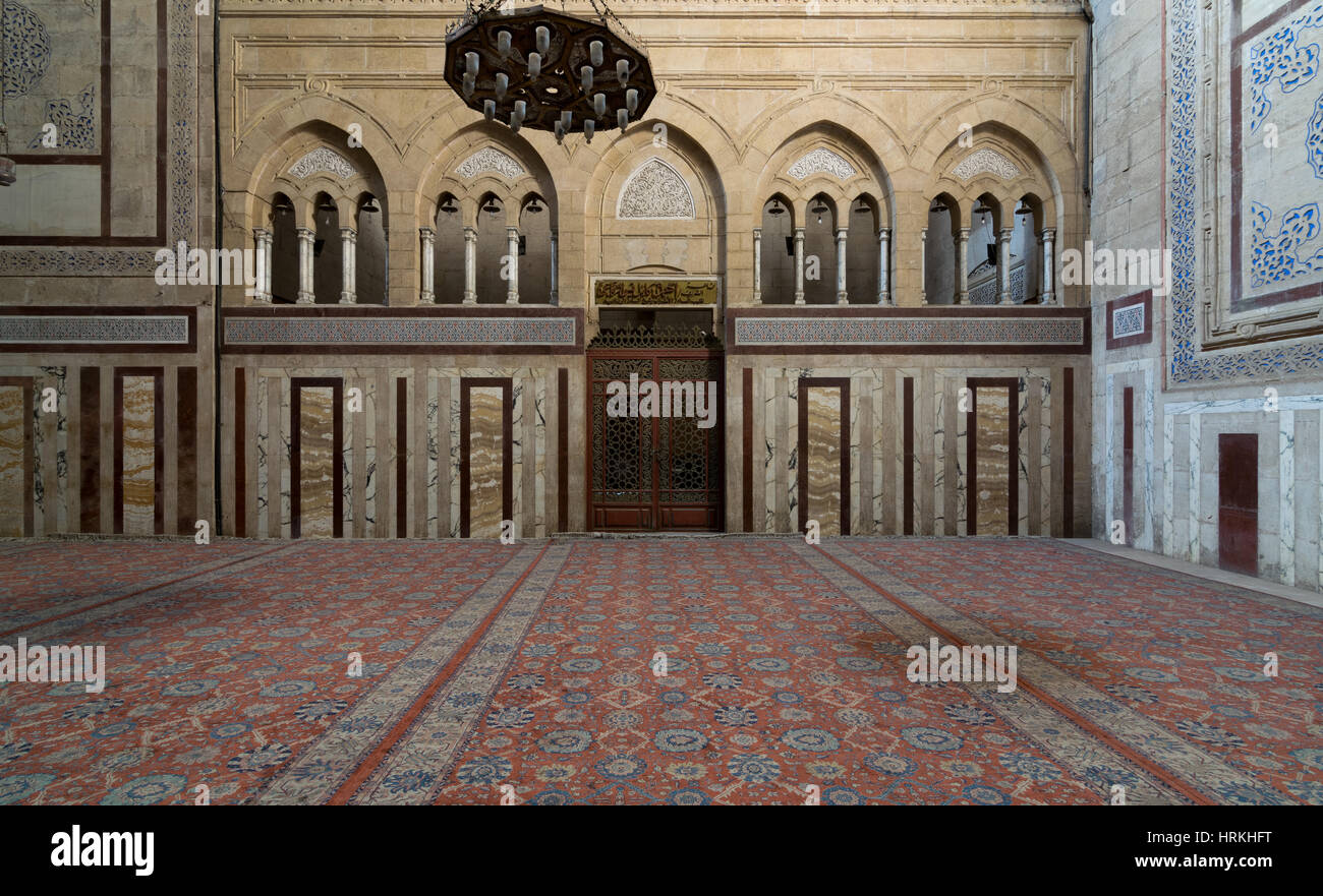 Interior shot of Al Rifaii Mosque (Royal Mosque) with iron chandelier ...