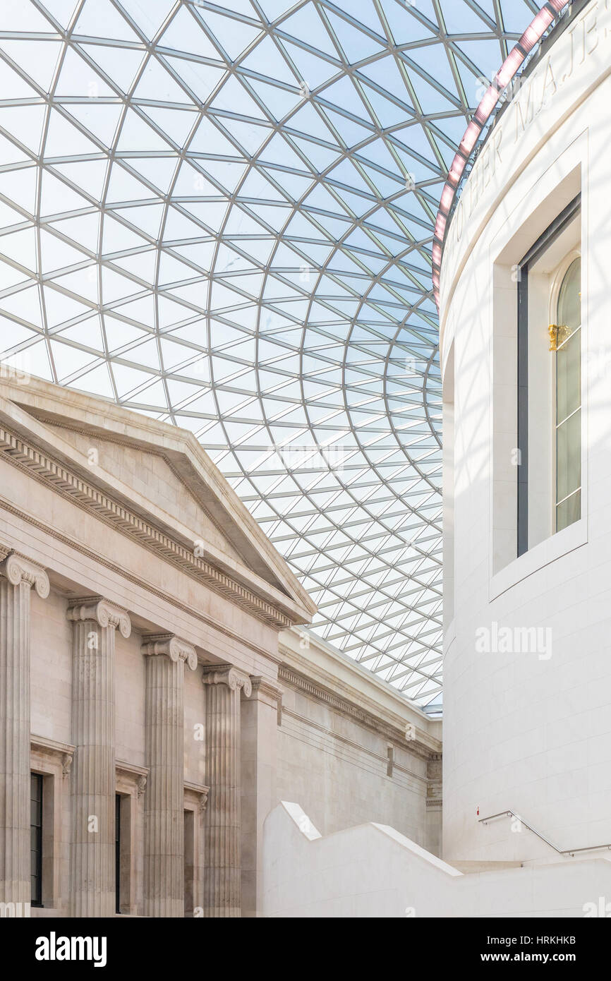 Interior view to the architecural details of the glass dome of a museum ...