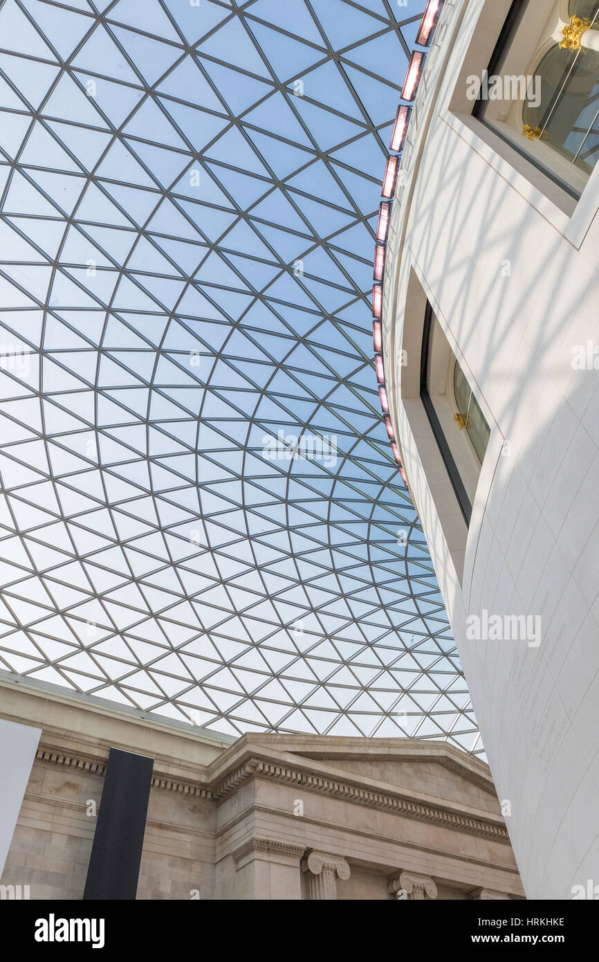 Interior view to the architecural details of the glass dome of a museum ...