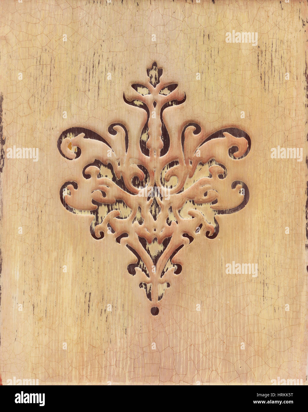 The flower ornament wood carving detail in Victorian style. Old wooden ...