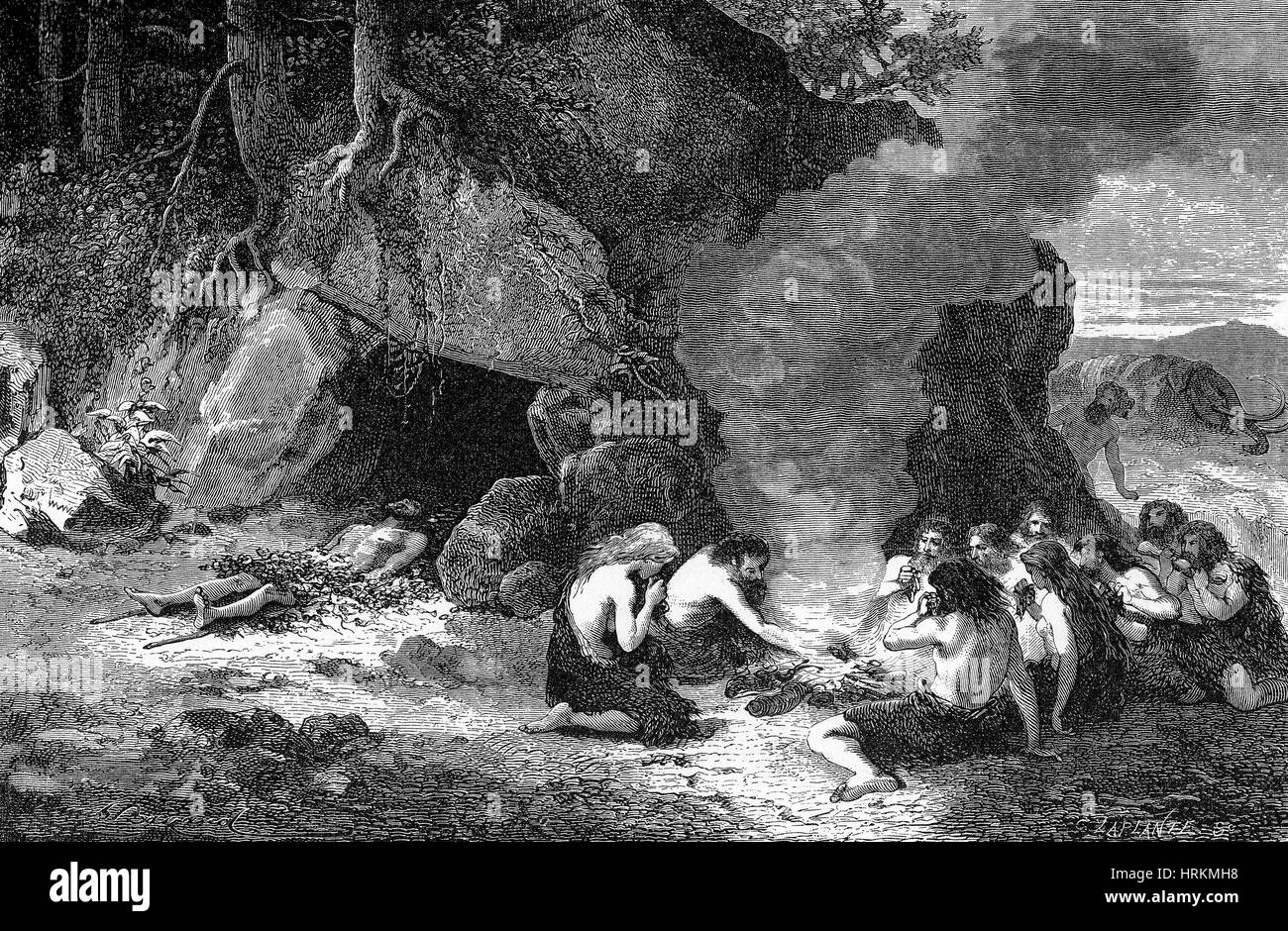 Prehistoric Man, Stone Age Funeral Feast Stock Photo - Alamy
