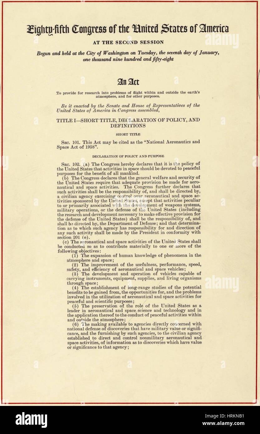 Establishment of NASA Stock Photo - Alamy