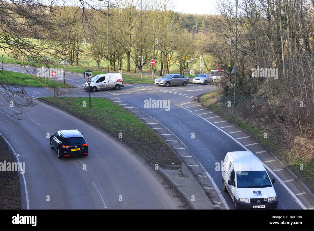 Yellow cross hatching road junction markings hi-res stock photography ...