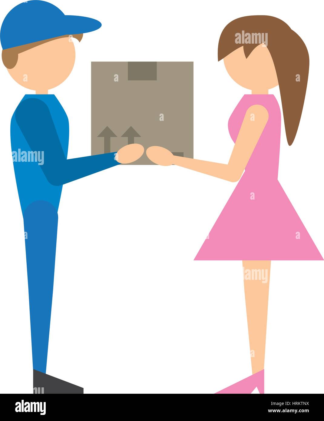delivery man handing box girl Stock Vector Image & Art - Alamy