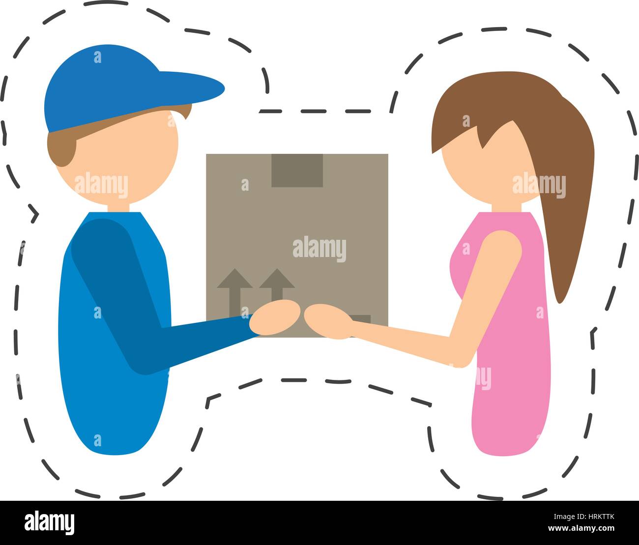cartoon delivery man handing box girl Stock Vector Image & Art - Alamy