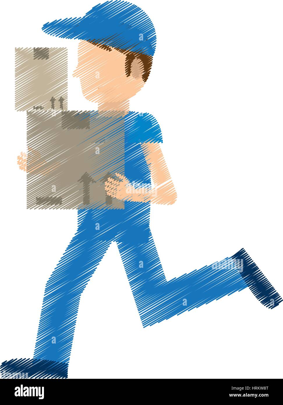 drawing man delivery running box work Stock Vector Image & Art - Alamy