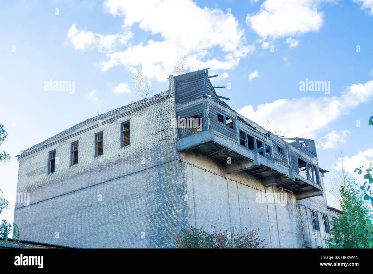 Devastation. Dangerous building Destroyed building. Woden balconies ...