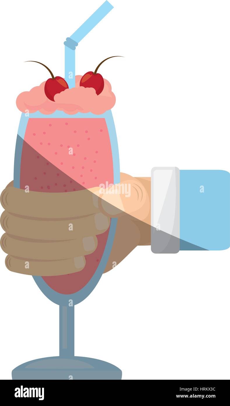 hand holding glass cup milk shake cherry Stock Vector Image & Art - Alamy