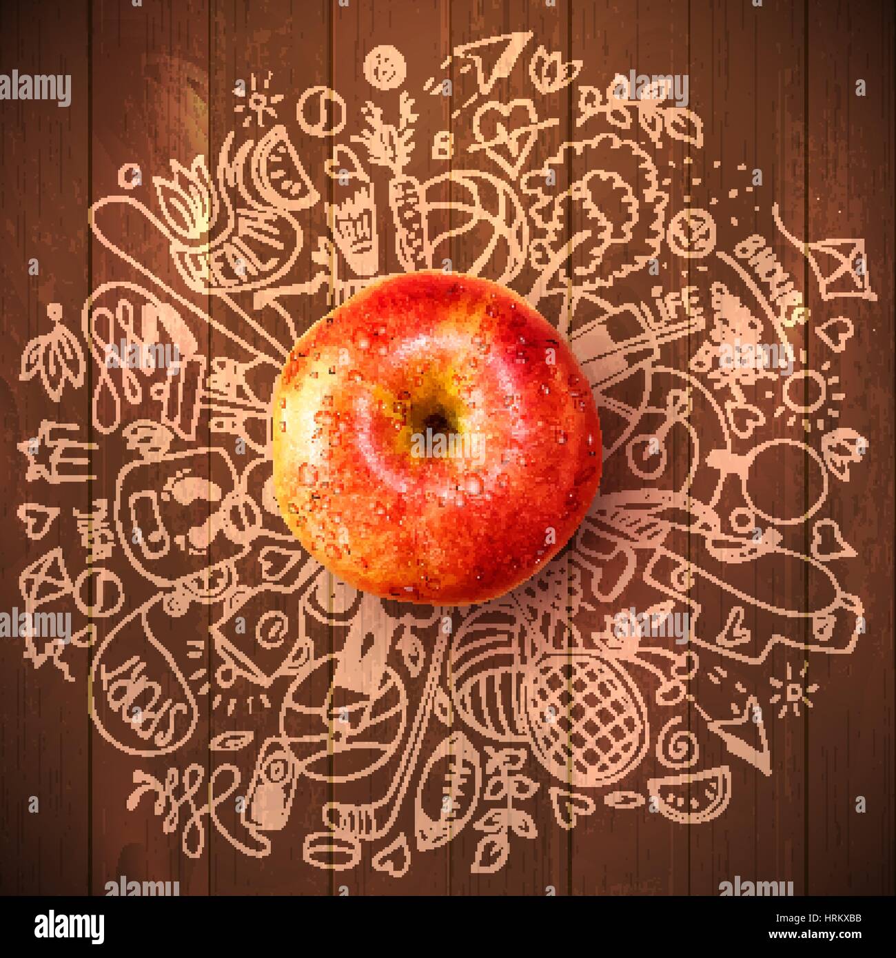 Healthy lifestyle concept with apple and doodles Stock Vector Image ...