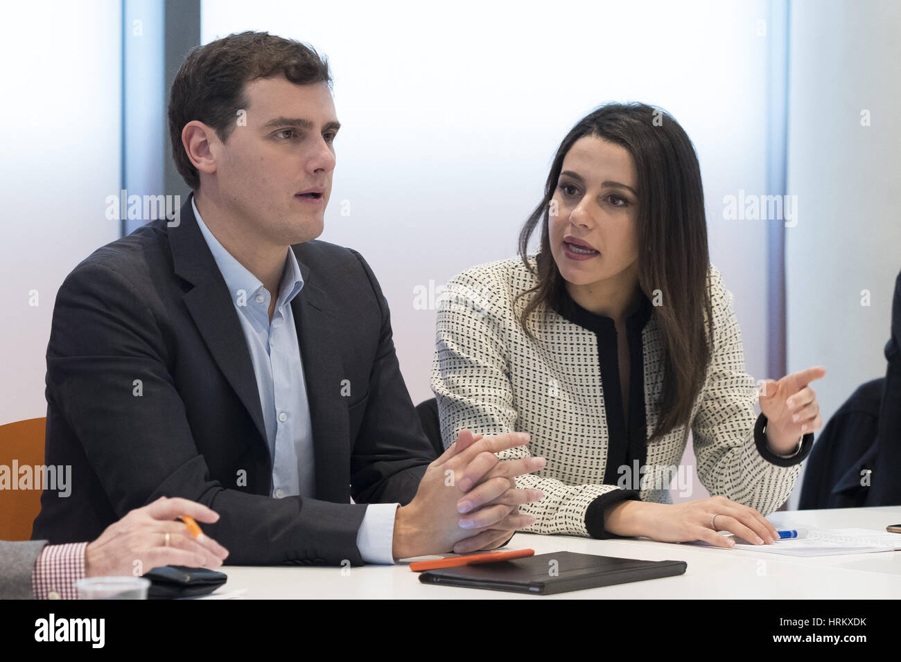 President of Ciudadanos Albert River and Ines Arrimadas addressing a ...