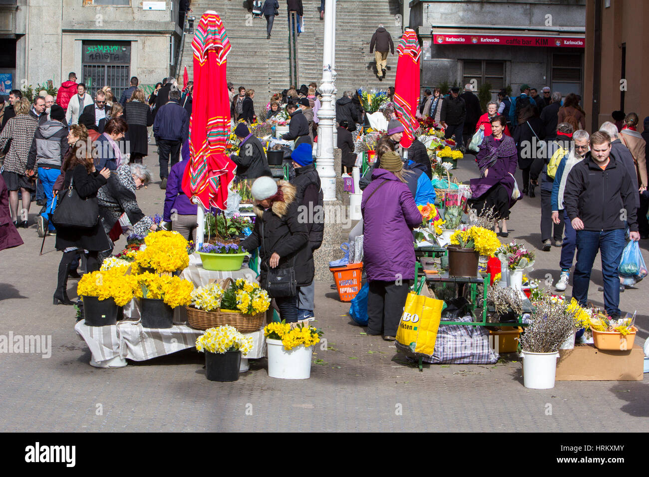 ZAGREB, CROATIA - FEBRUARY 28, 2017: Splavnica, famous flower market ...