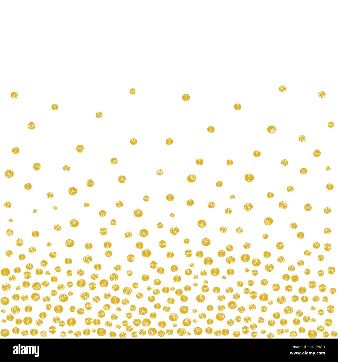 Abstract background of random falling golden dots on white. Hand drawn ...