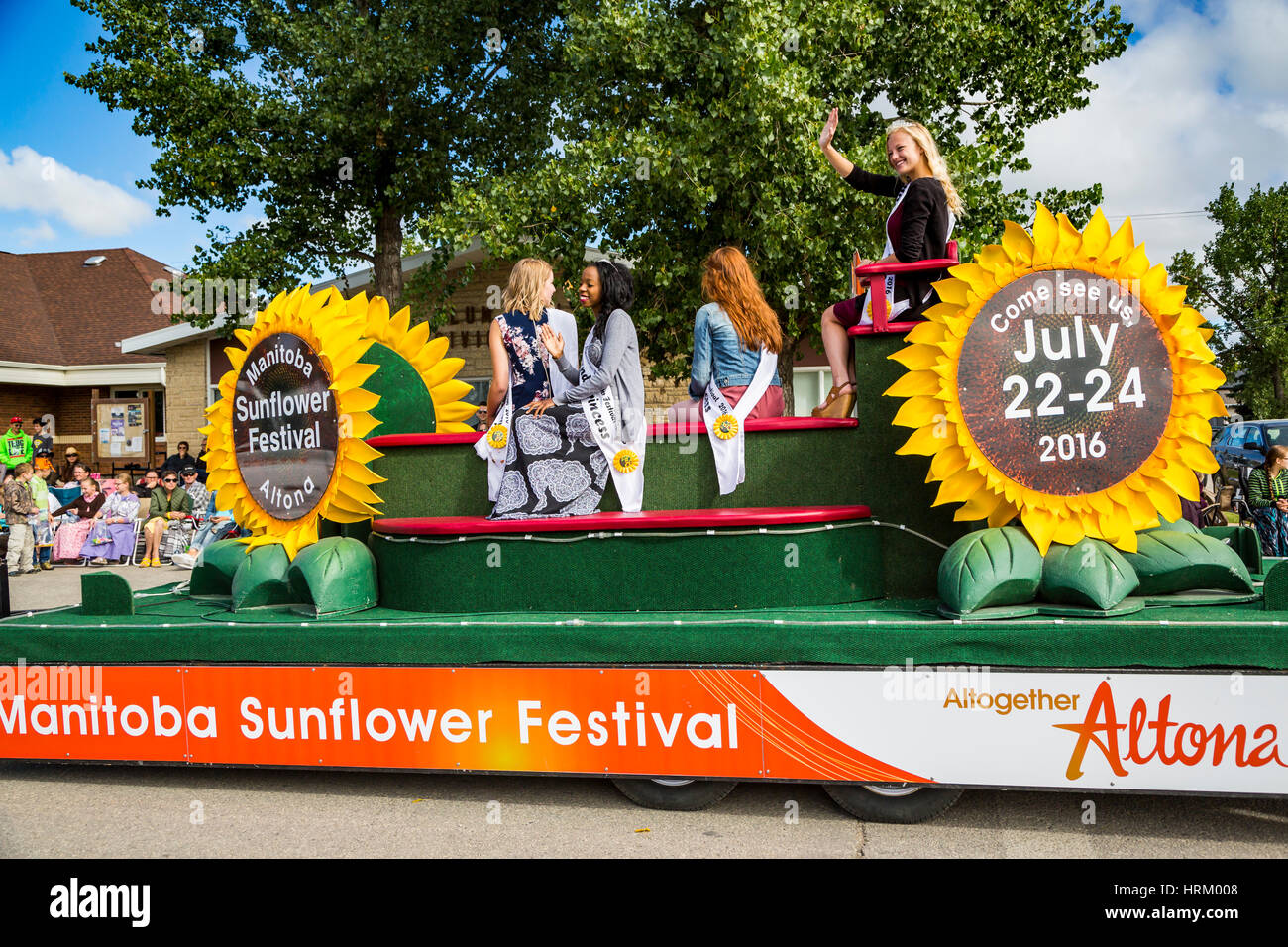The Manitoba Sunflower Festival parade float at Plum Fest, Plum Coulee ...