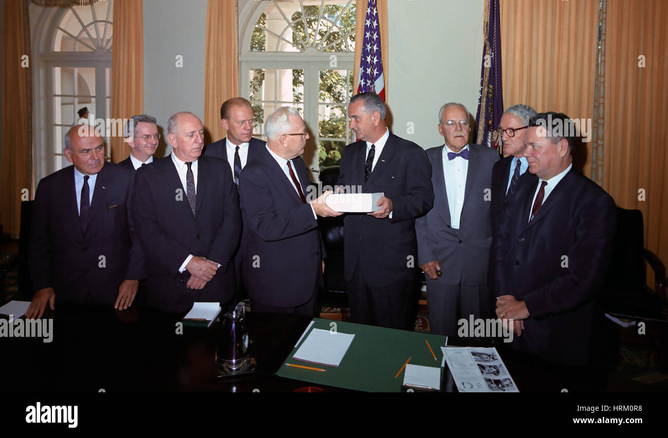 PRESIDENT LYNDON B. JOHNSON receiving the Warren Commission report on ...