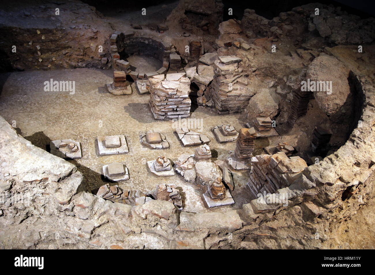 Archaeological remains of Roman walls and buildings uncovered under ...