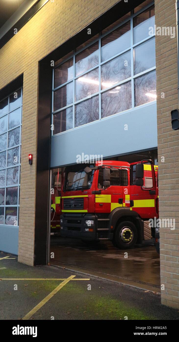 Fire engine inside a fire station with the door half open, Cheltenham ...