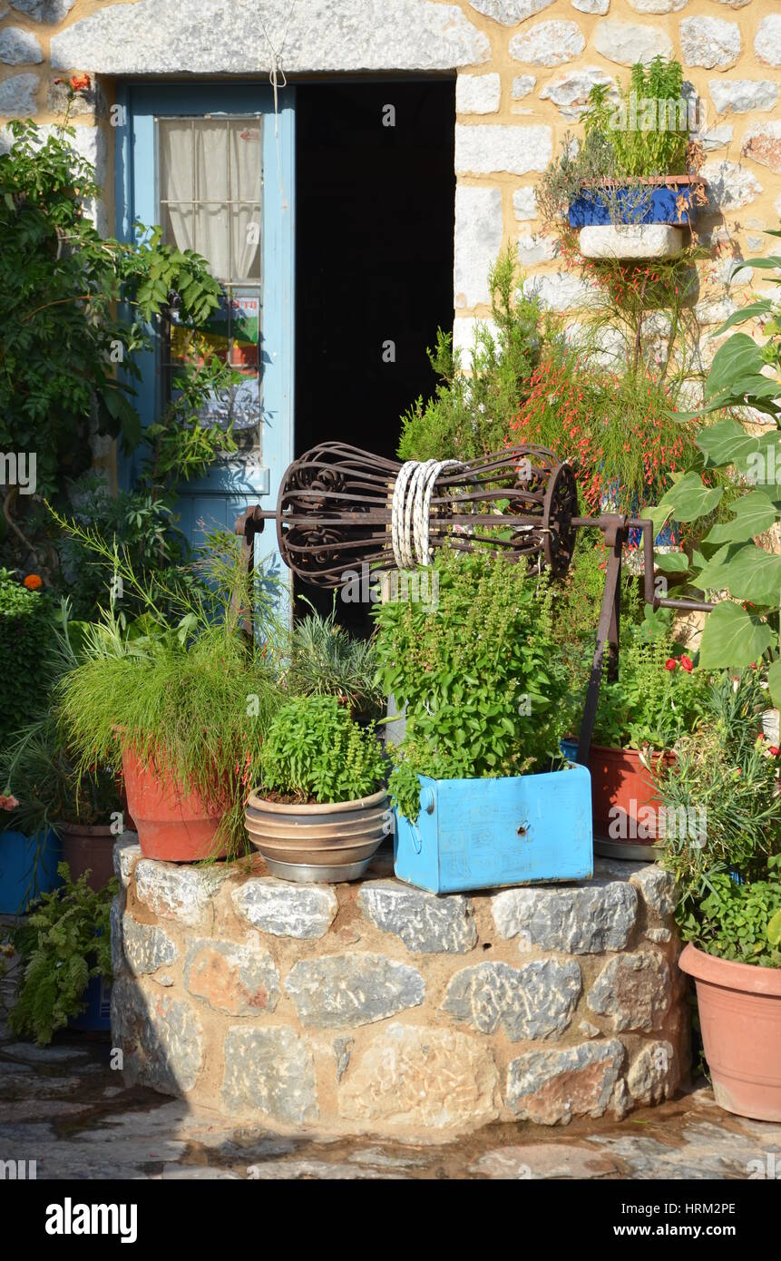 Greek village traditional house and backyard Stock Photo - Alamy