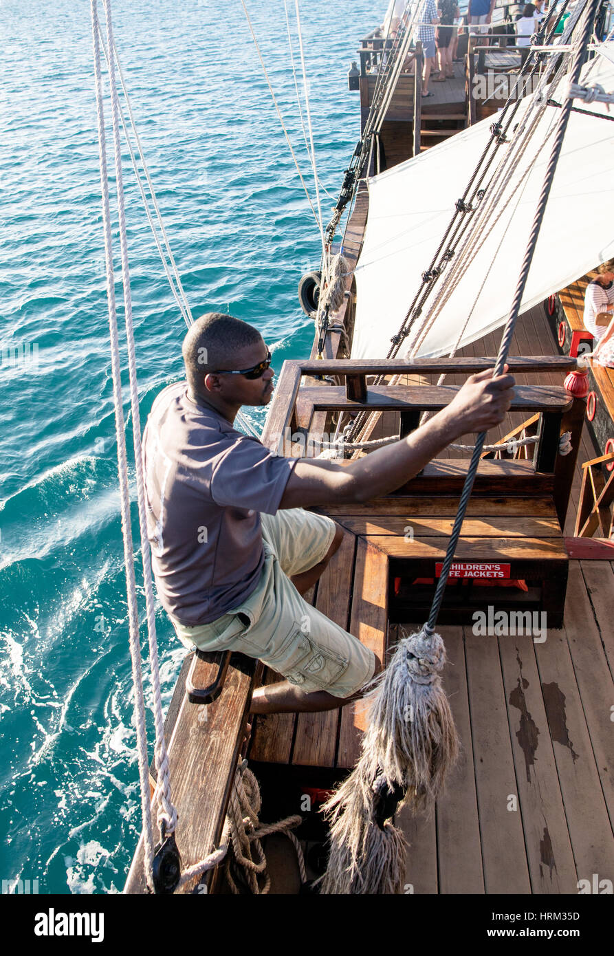 Sailors Climbing the Rigging on an old Sailing Ship St. Lucia Caribbean ...