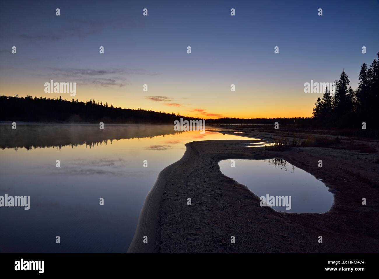 Pine Lake at dawn, Wood Buffalo Ntional Park, Alberta, Canada Stock ...