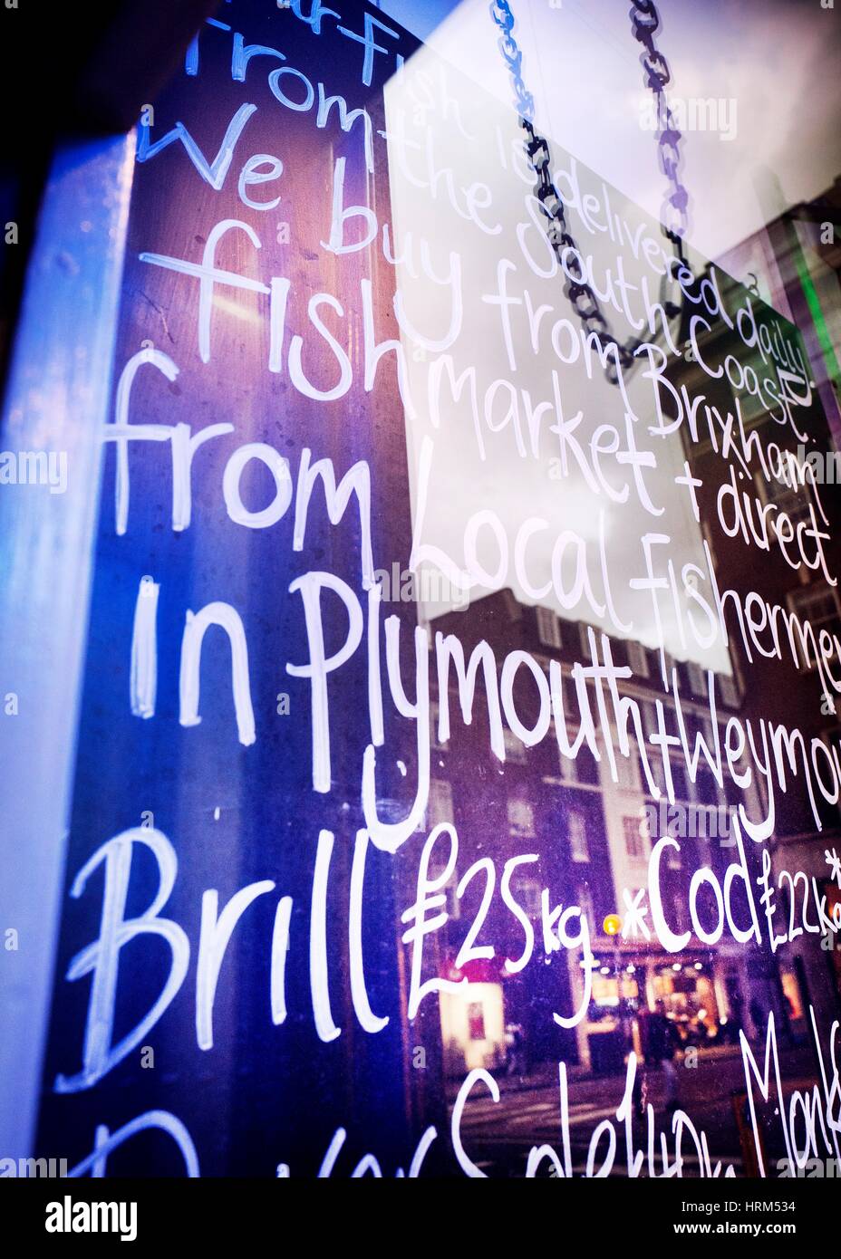 Fish shop, window reflection. London, England Stock Photo - Alamy