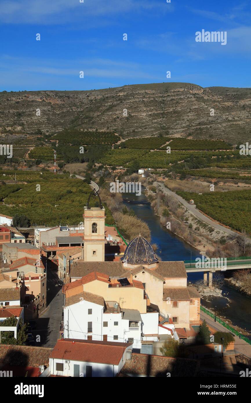 Sumacárcer view along the river Jucar. Ribera Alta region. Valencia ...