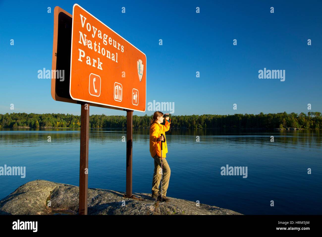 Park sign on Kabetogama Lake at Ash River, Voyageurs National Park ...