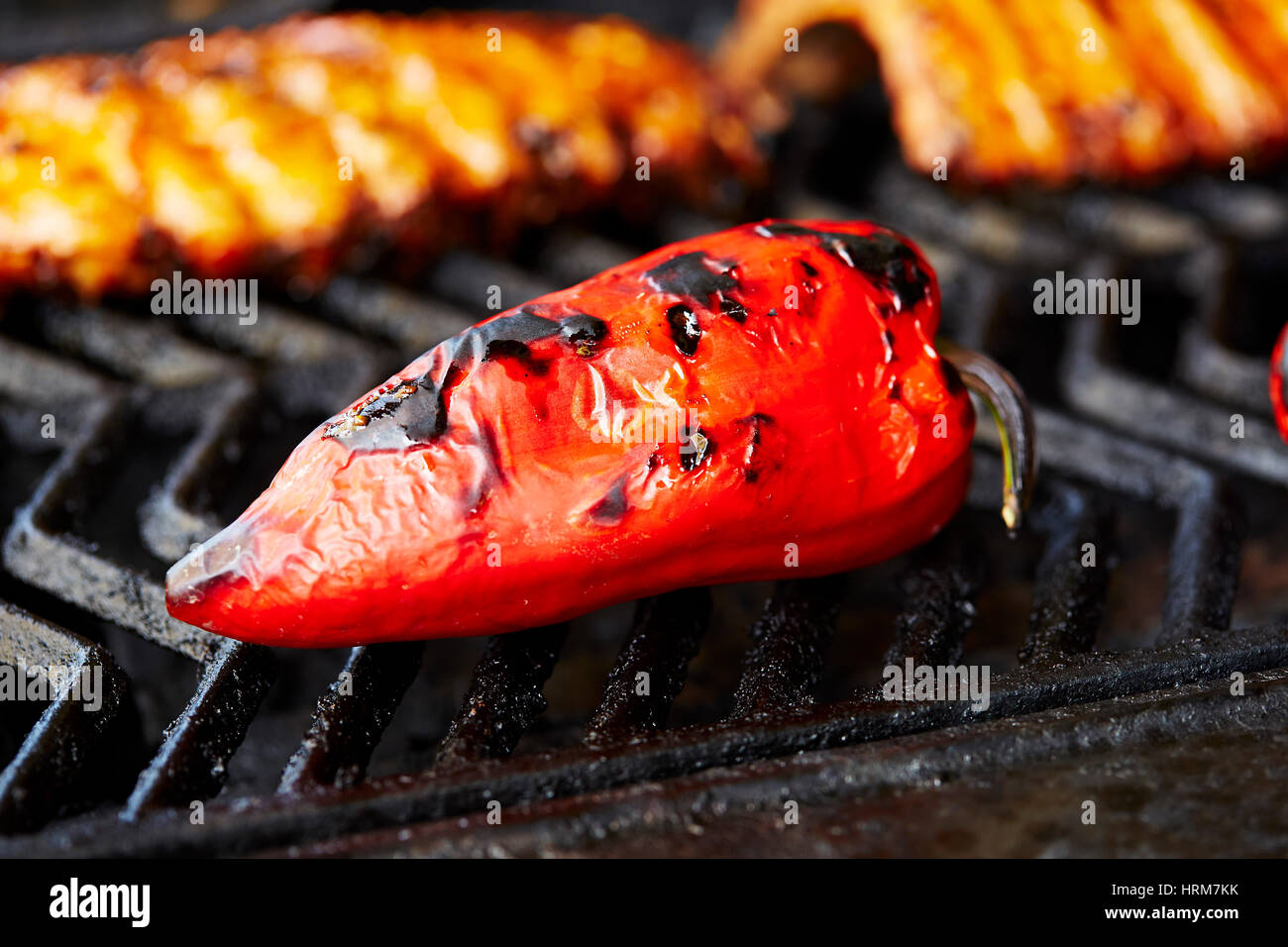 Grilled roasted peppers on the BBQ Grill Stock Photo - Alamy