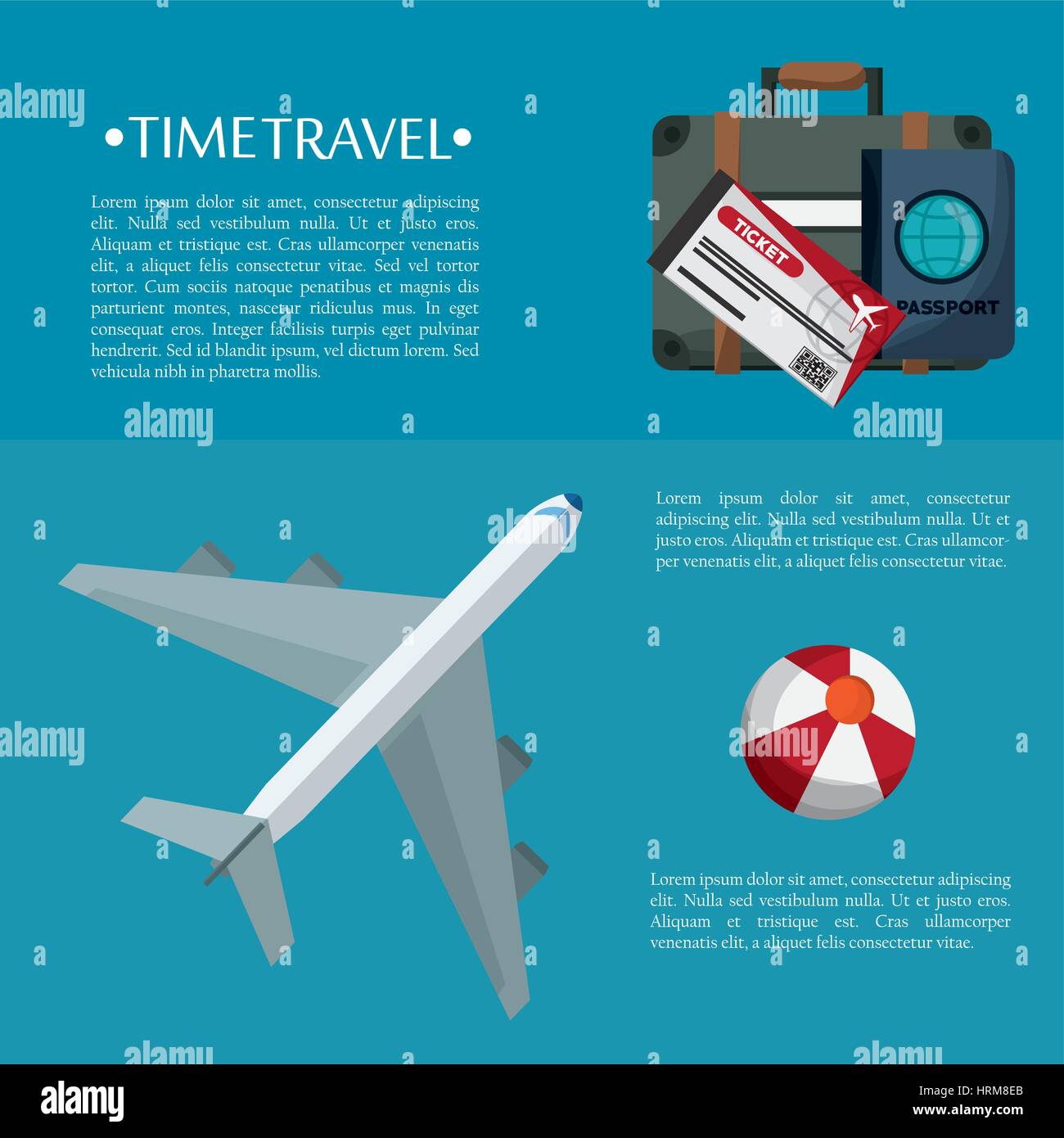 time travel flyer plane bag passport ticket plastic ball Stock Vector ...