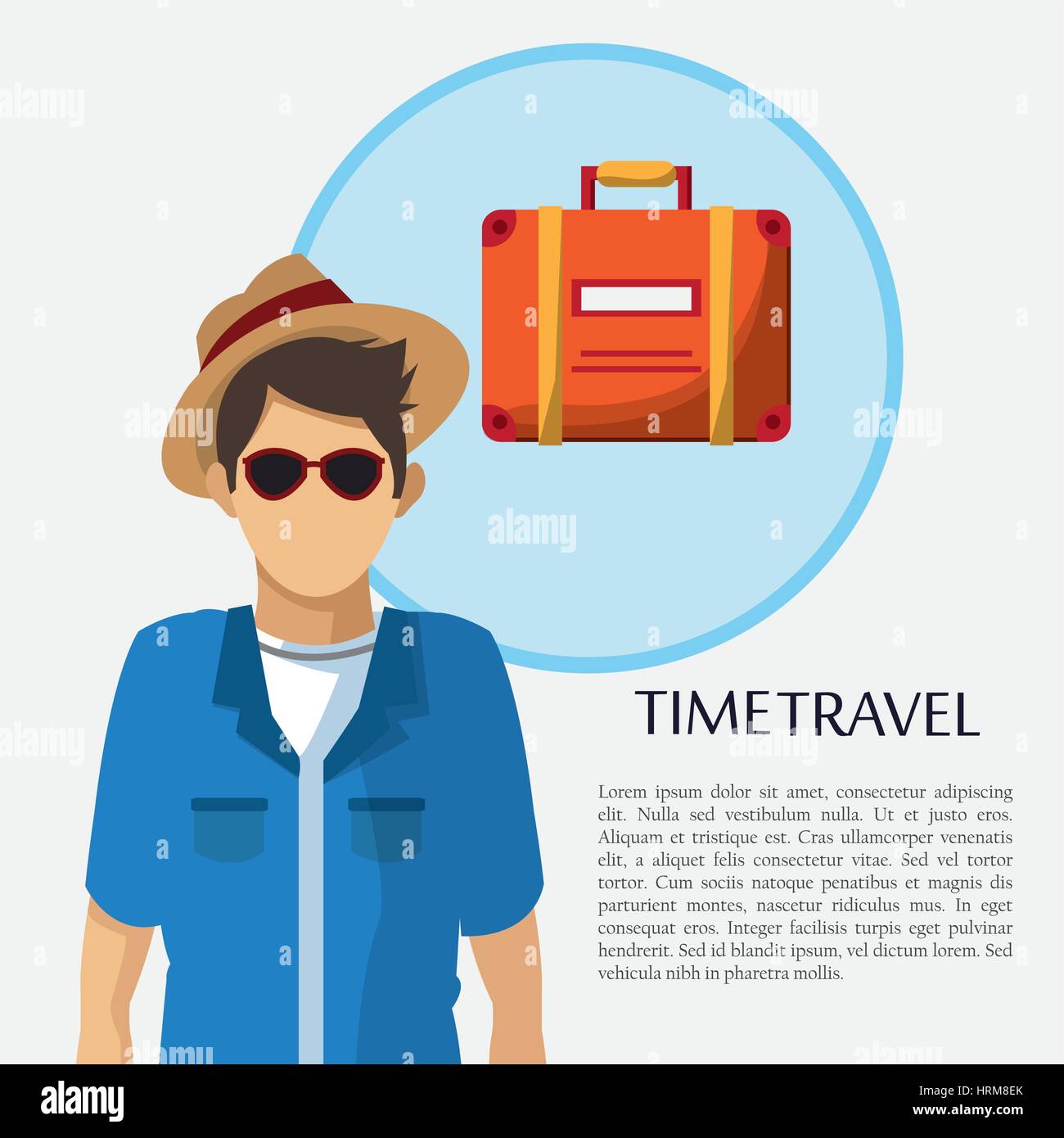 time travel man tourist sunglasses hat suitcase Stock Vector Image ...