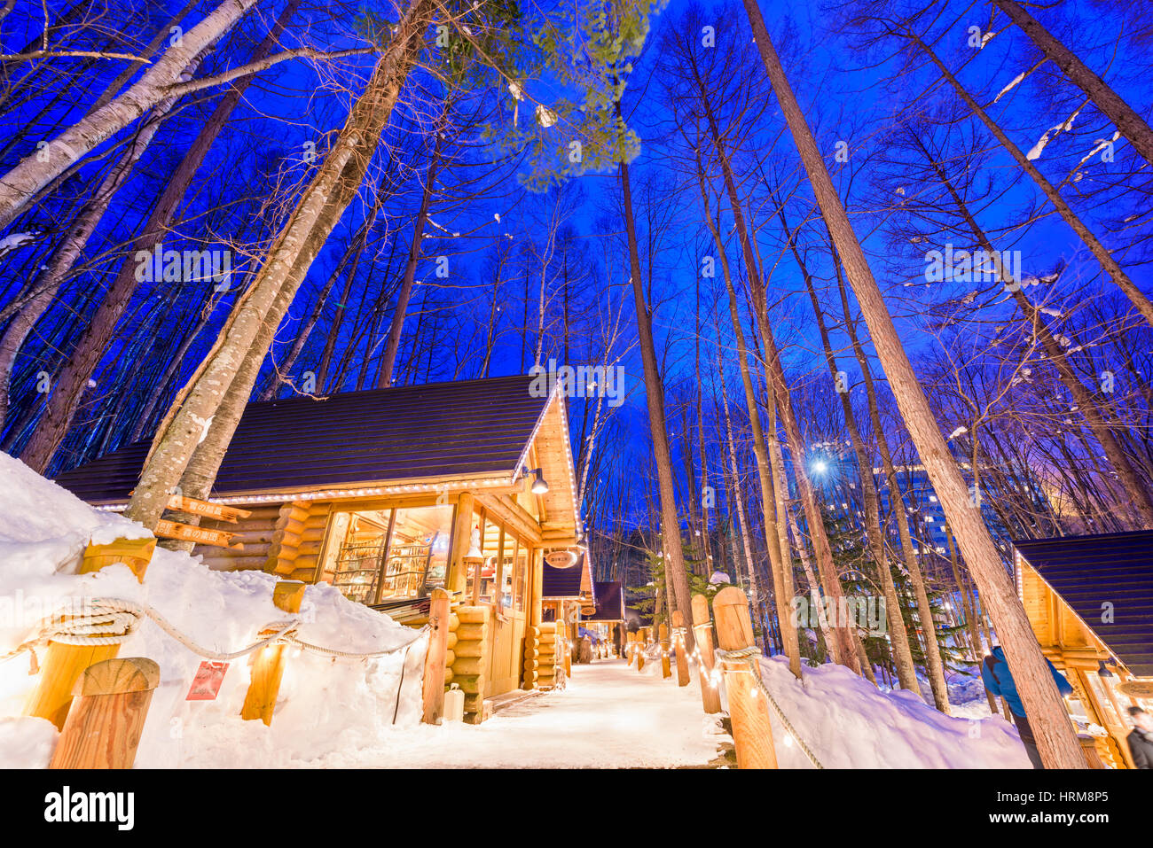 FURANO, JAPAN - FEBRUARY 15, 2017: Ningle Terrace at twilight. The ...