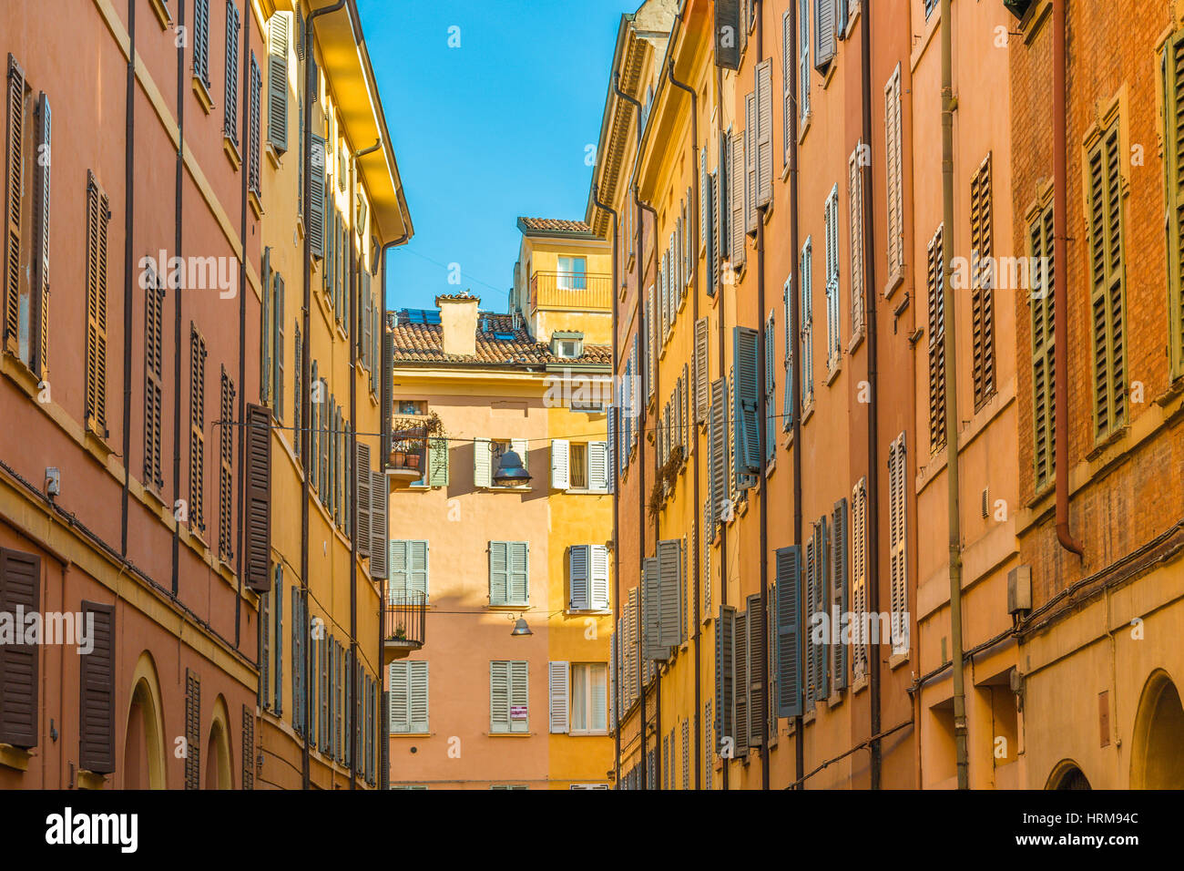 Architecture of the colorful buildings of Modena in Italy Stock Photo ...