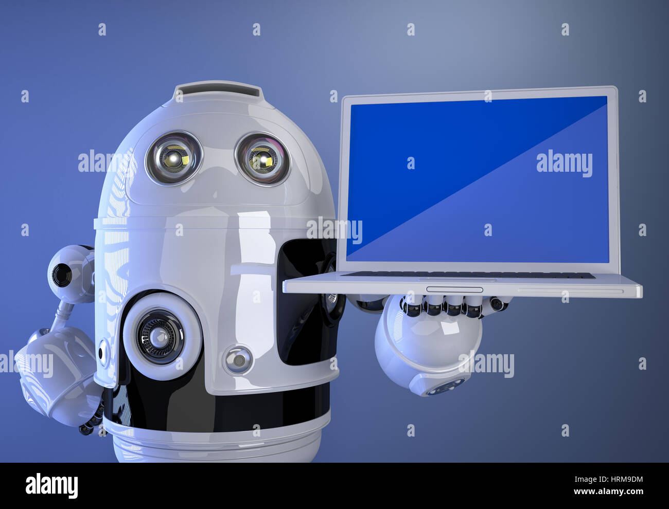 Robot shownig blank screen laptop. Technology concept Stock Photo - Alamy