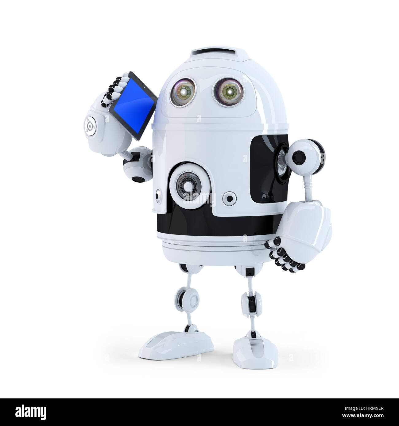 Robot with mobile phone. Isolated on white background Stock Photo - Alamy
