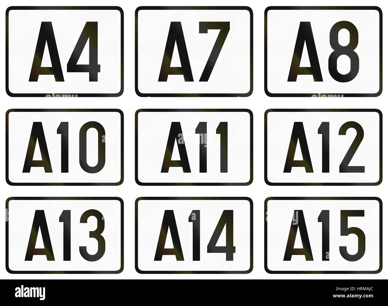 Collection of numbered highway shields used in Belgium Stock Photo - Alamy