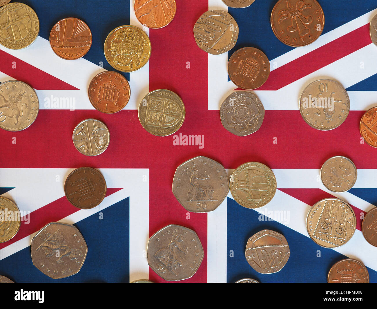 Pound coins money (GBP), currency of United Kingdom, over the Union ...