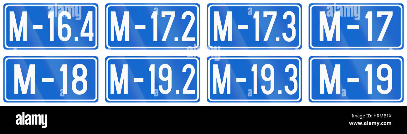 Collection of numbered magistral road signs in Bosnia and Herzegovina ...