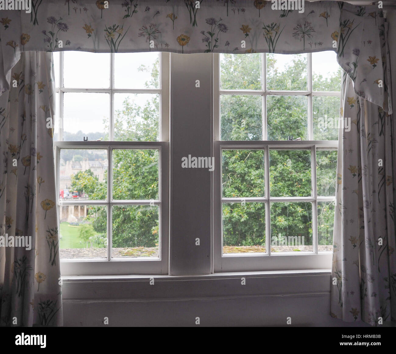 View of the park through a traditional British window Stock Photo - Alamy