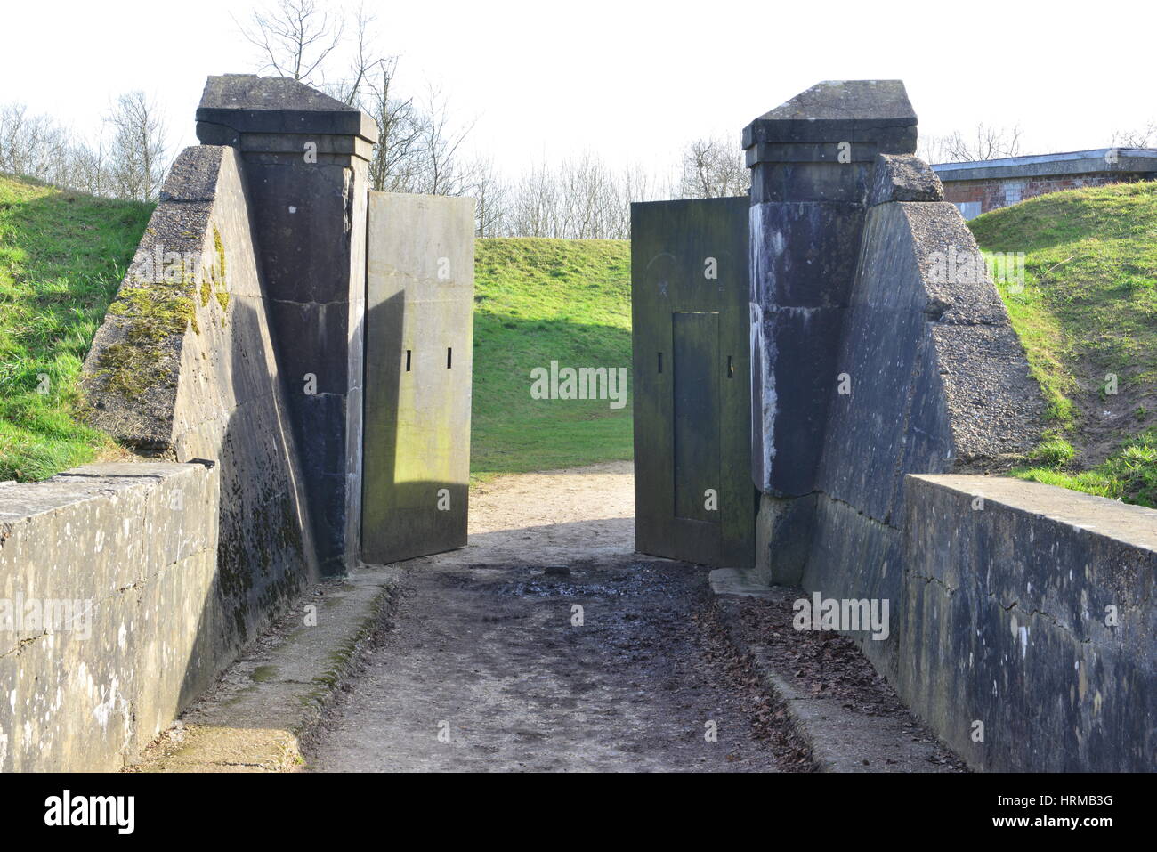The gates of a 19th century English fortress in Surrey, England Stock ...