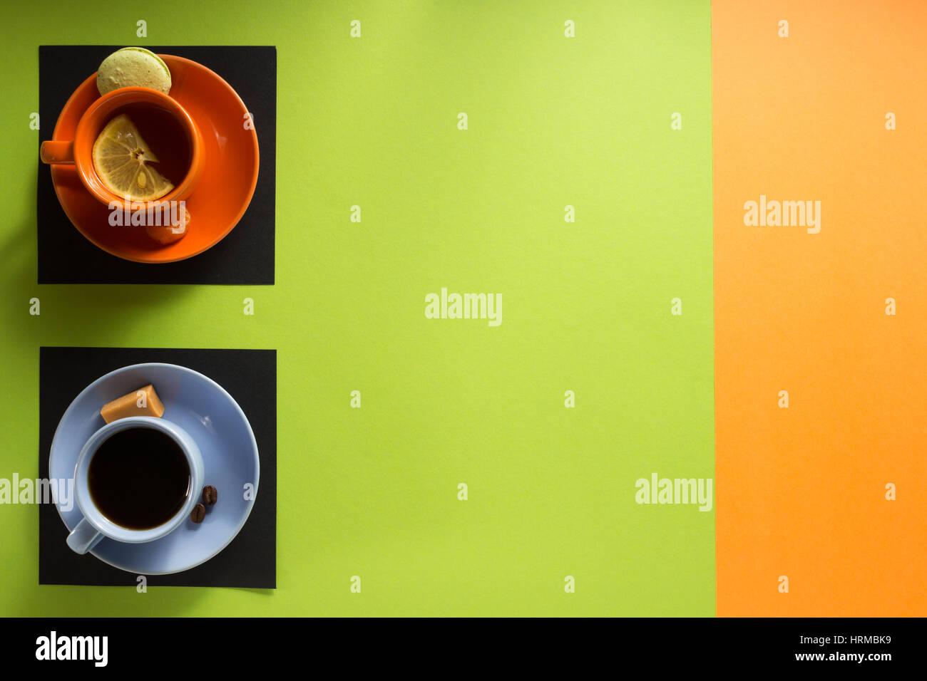 cup of coffee and tea at colorful background Stock Photo - Alamy