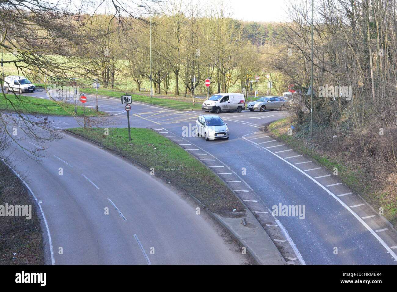 Yellow cross hatching road junction markings hi-res stock photography ...