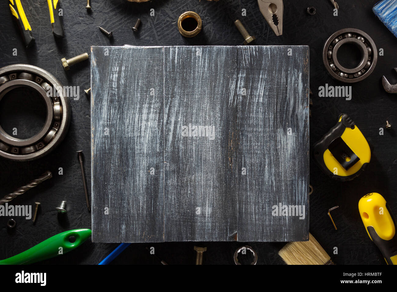 tools and instruments on black background Stock Photo - Alamy