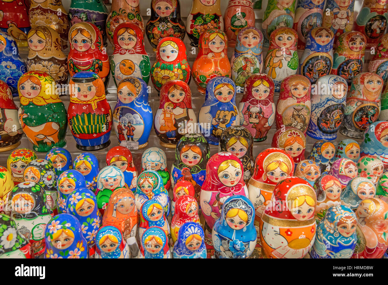 Collection of russian traditional souvenirs on marketplace. Russian ...