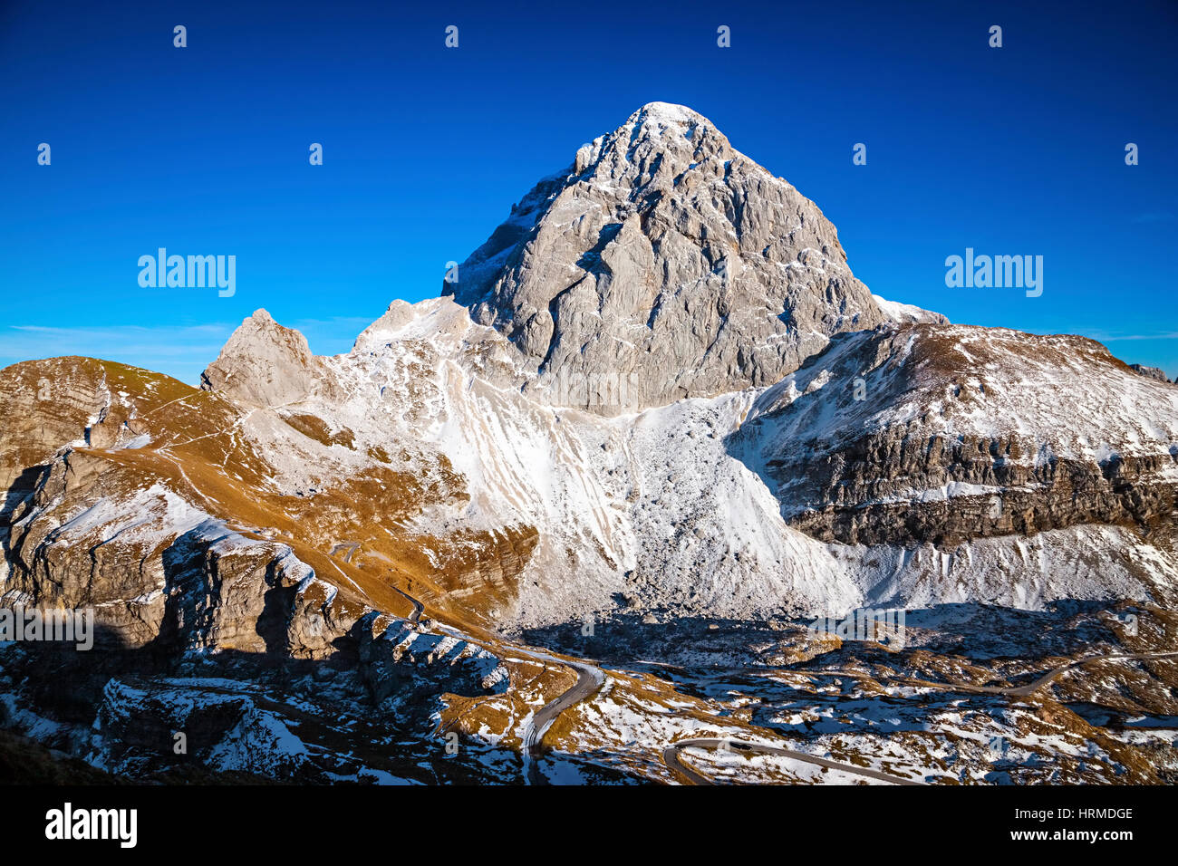 Mountin top Mangart in Julian apls in Slovenia and Italy on the border ...