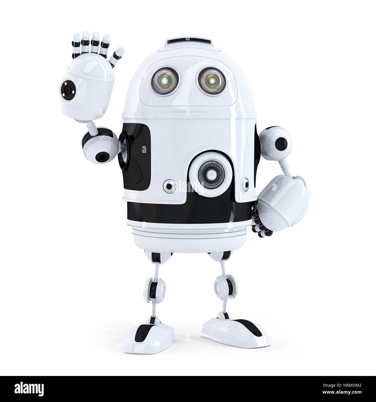 Cute robot waving hello. Isolated on white background Stock Photo - Alamy