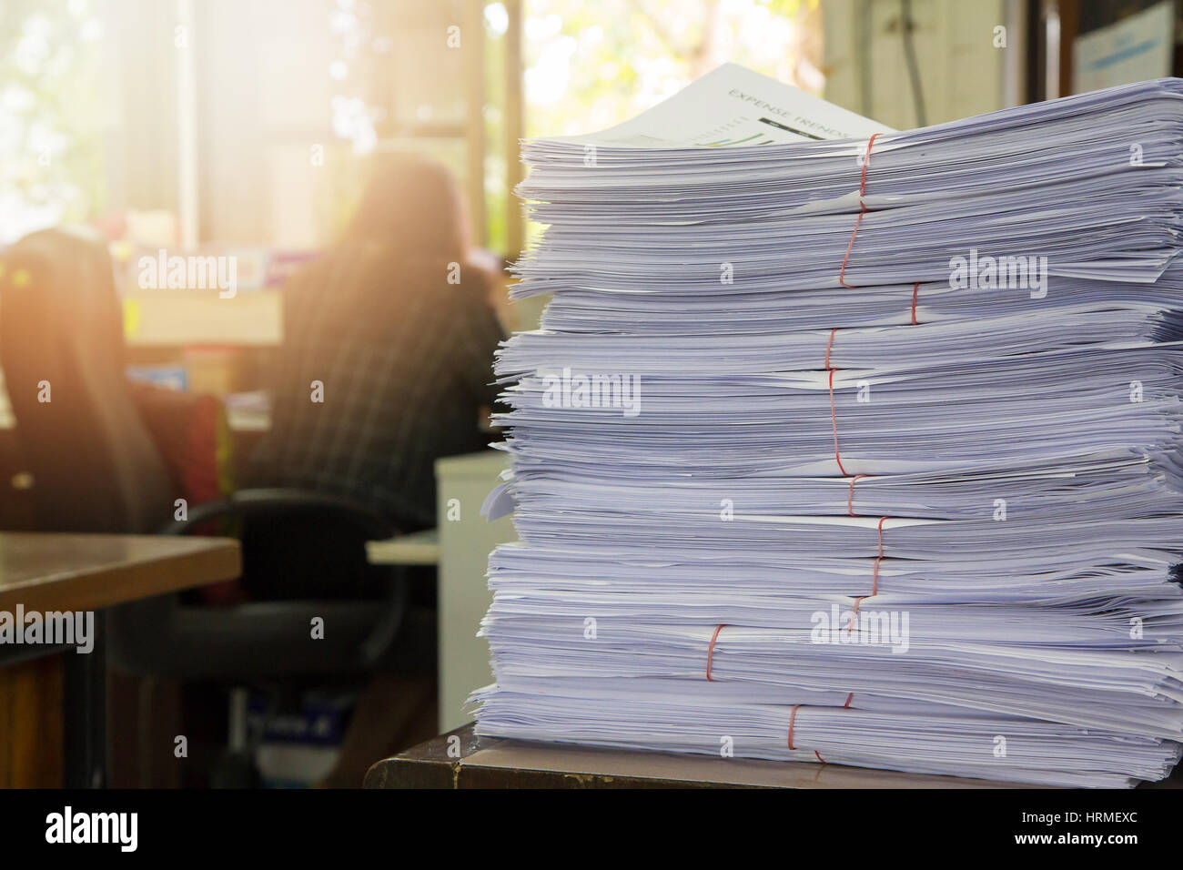 Business Concept, Pile of unfinished documents on office desk, Stack of ...