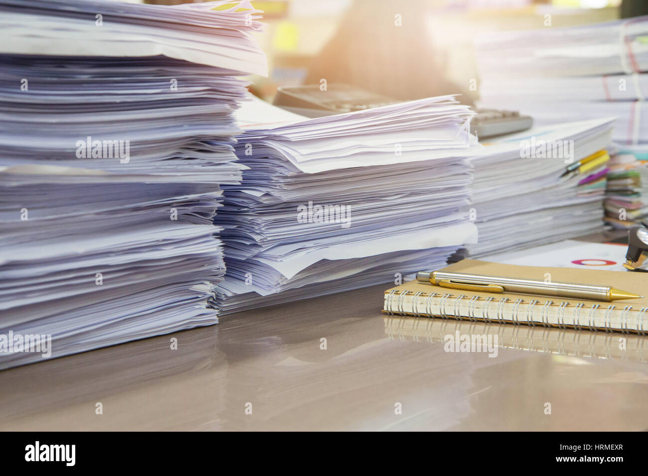 Business Concept, Pile of unfinished documents on office desk, Stack of ...